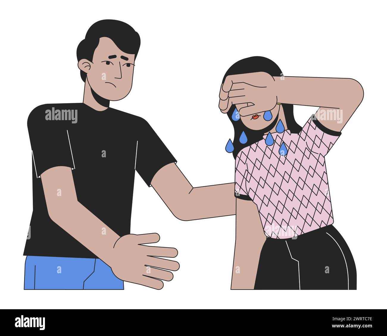 Friend comforting girlfriend 2D linear cartoon characters Stock Vector ...