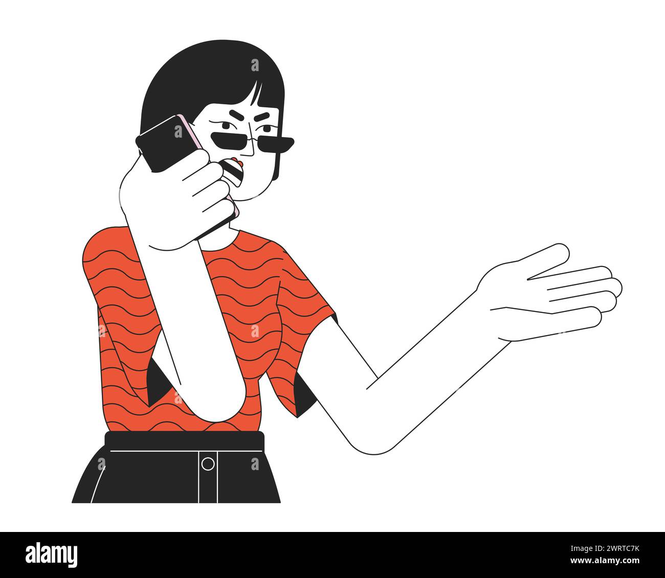 Korean girl screaming into phone 2D linear cartoon character Stock ...