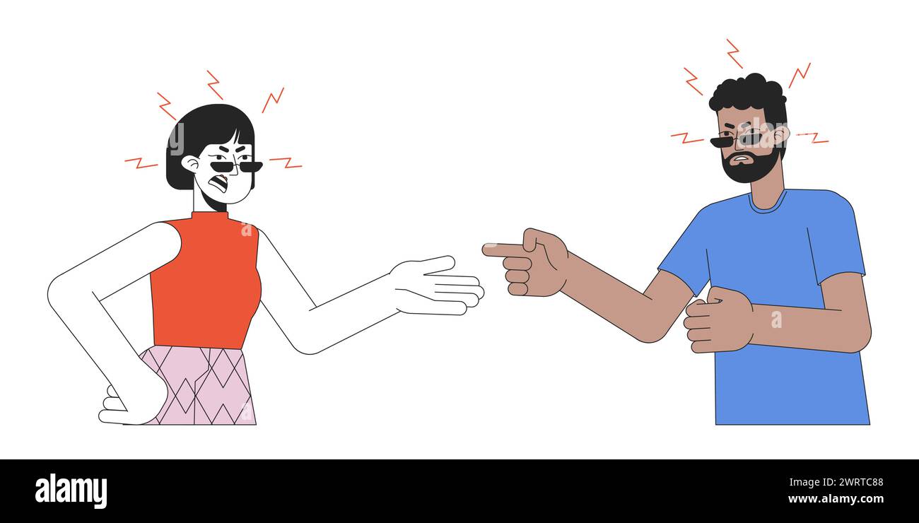 Interracial couple breakup relationships 2D linear cartoon characters ...