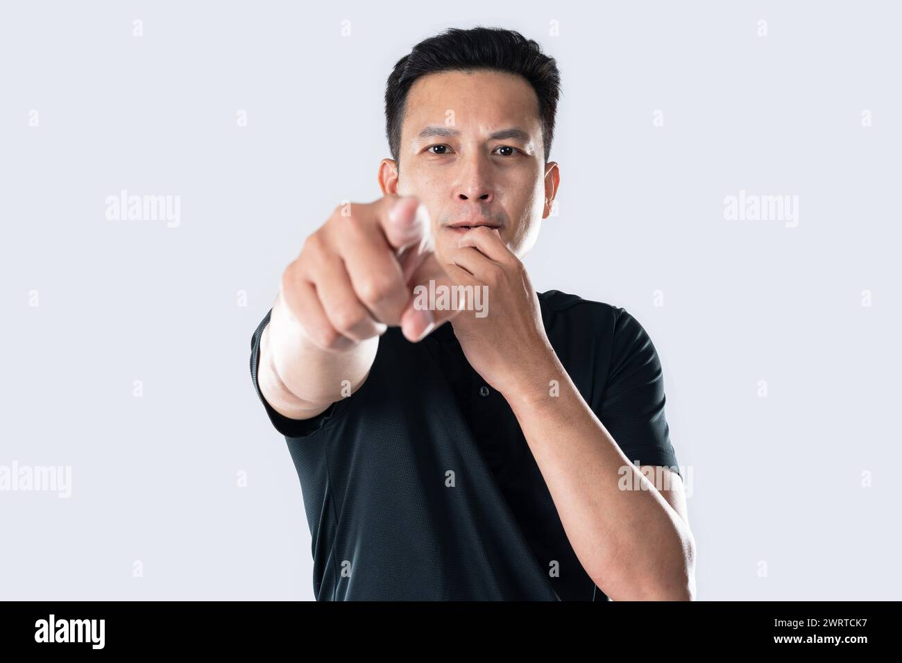 Portrait of football referee on a white background Stock Photo - Alamy
