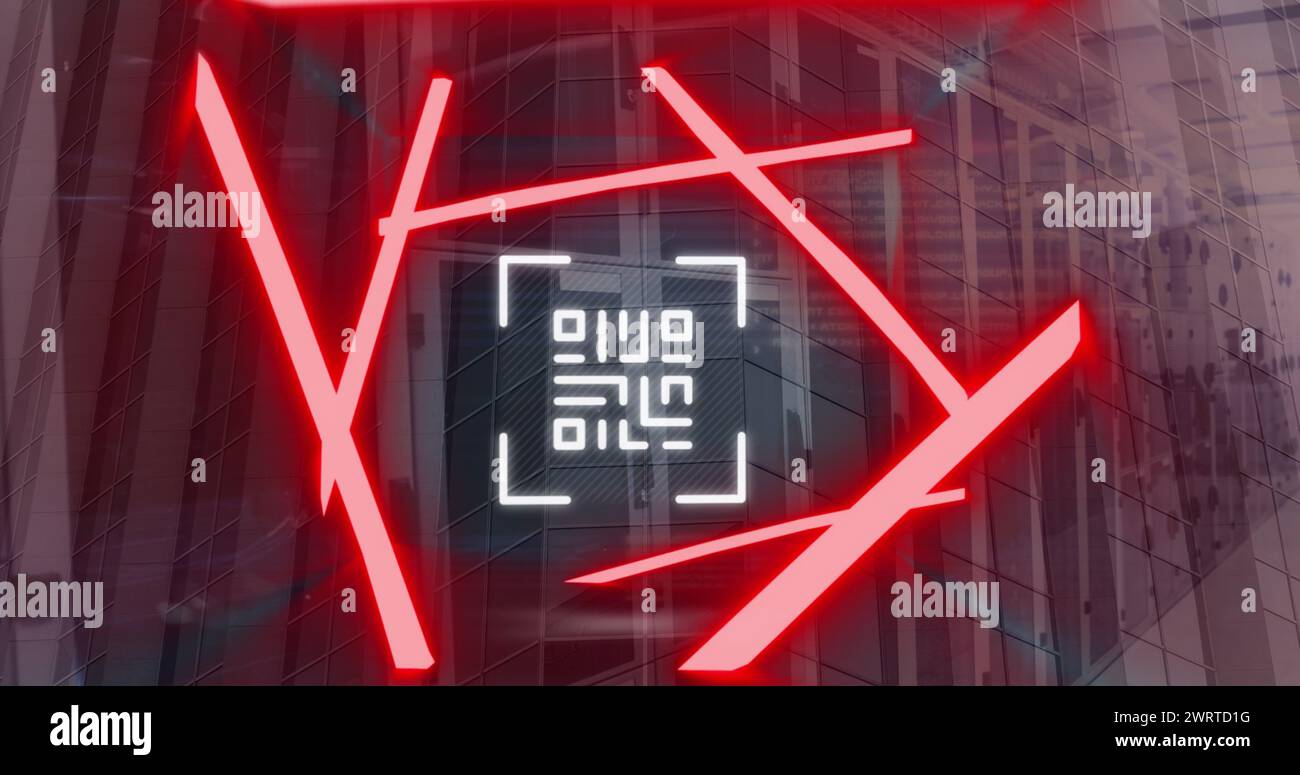 Image of qr code and data processing over cityscape and computer ...