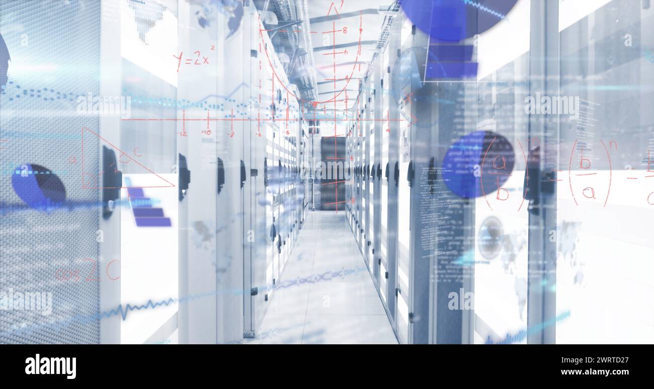 Image Of Mathematical Equations And Data Processing Against Computer
