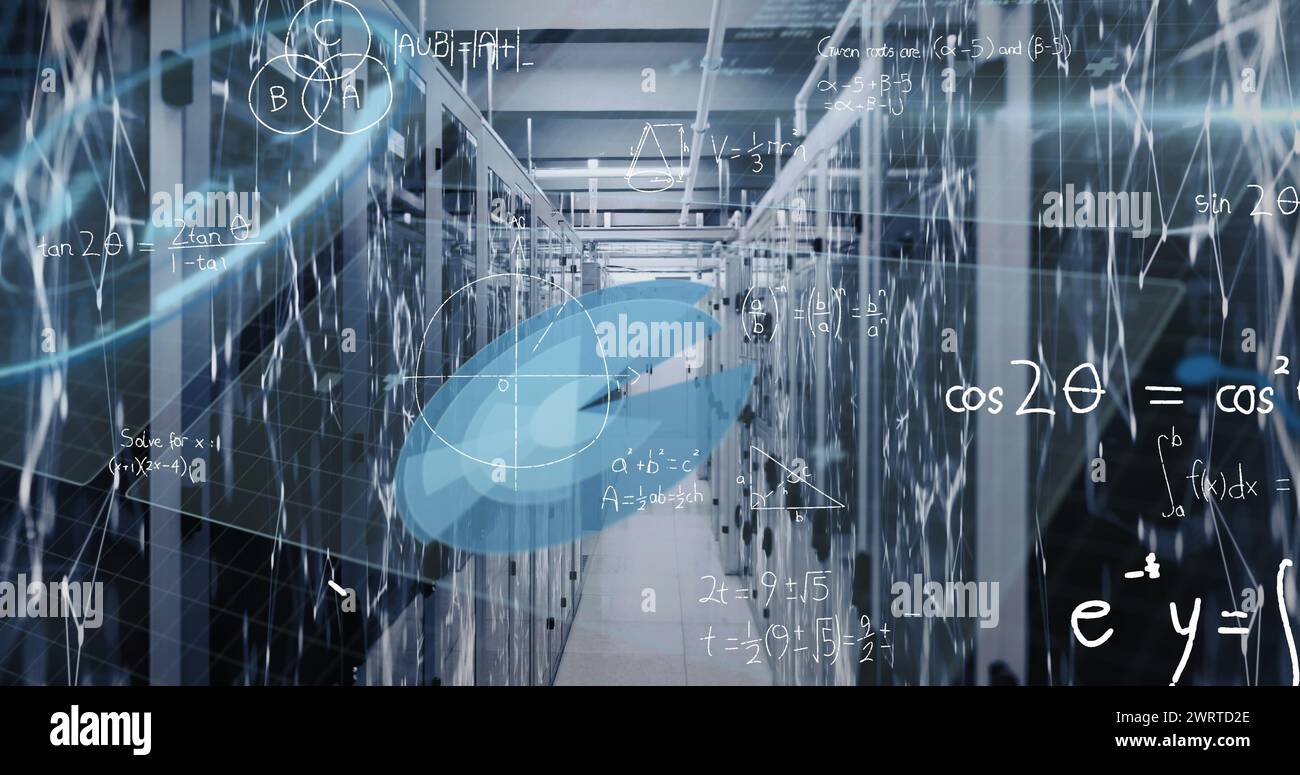 Image Of Mathematical Equations Over Round Scanner And Data Processing