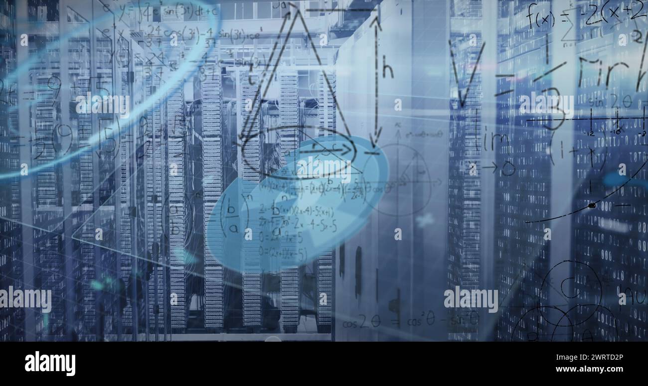 Image Of Mathematical Equations Over Round Scanner And Data Processing