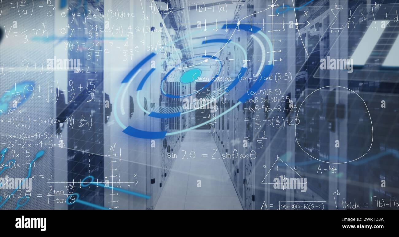 Image of scope scanning and data processing over tech room with computer servers Stock Photo - Alamy