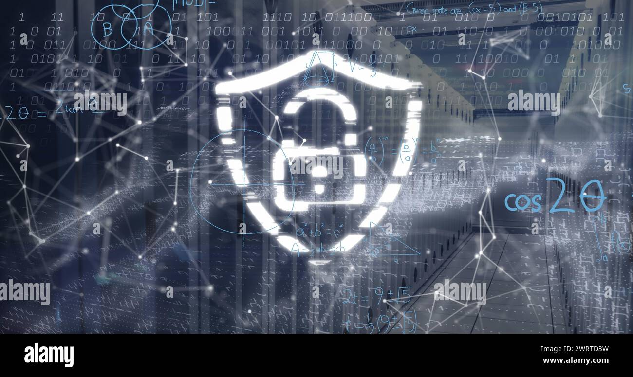 Image Of Security Padlock Network Of Connections And Mathematical