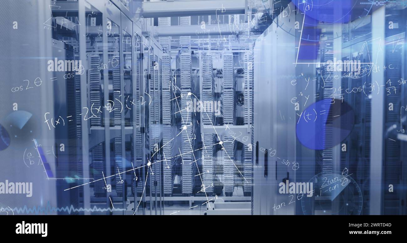 Image Of Mathematical Equations And Data Processing Against Computer