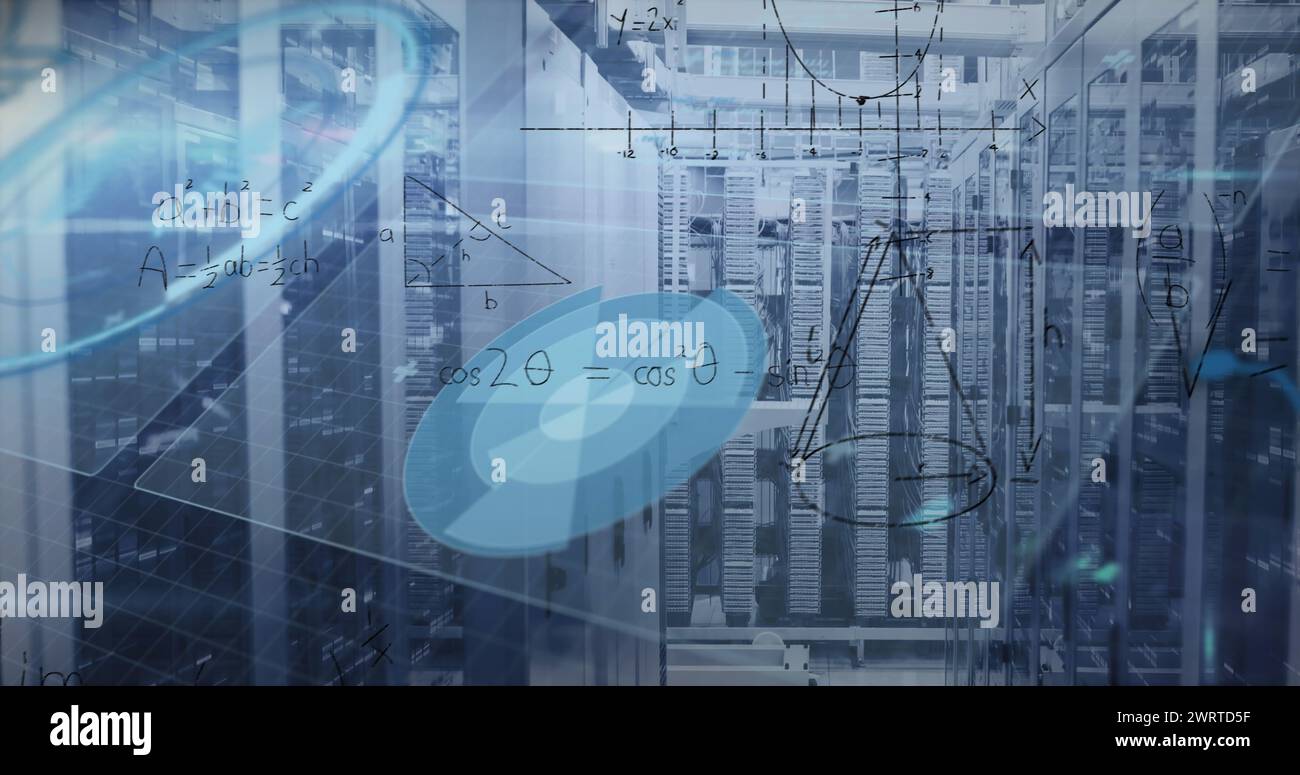 Image Of Mathematical Equations And Data Processing Against Computer