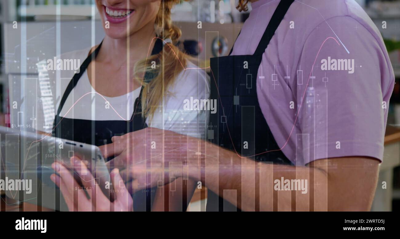 Image of data processing over diverse people using tablet Stock Photo ...