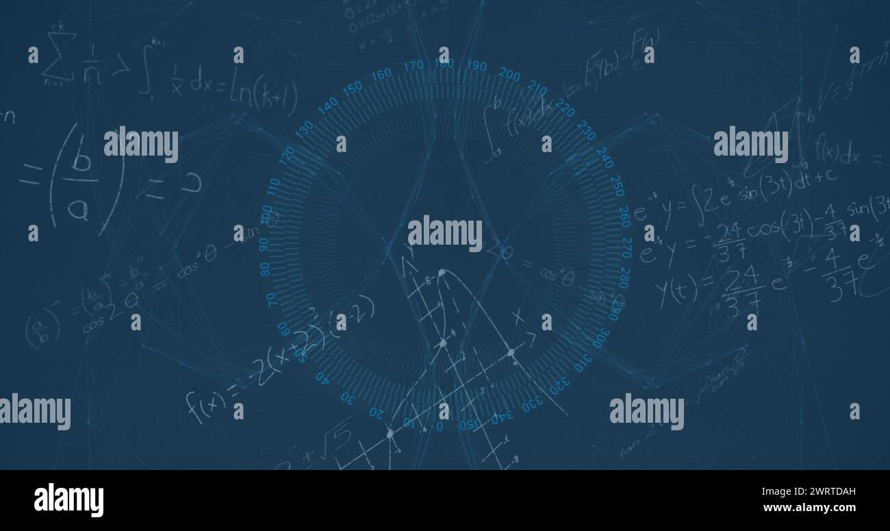 Image of globe and math formulas on blue background Stock Photo - Alamy