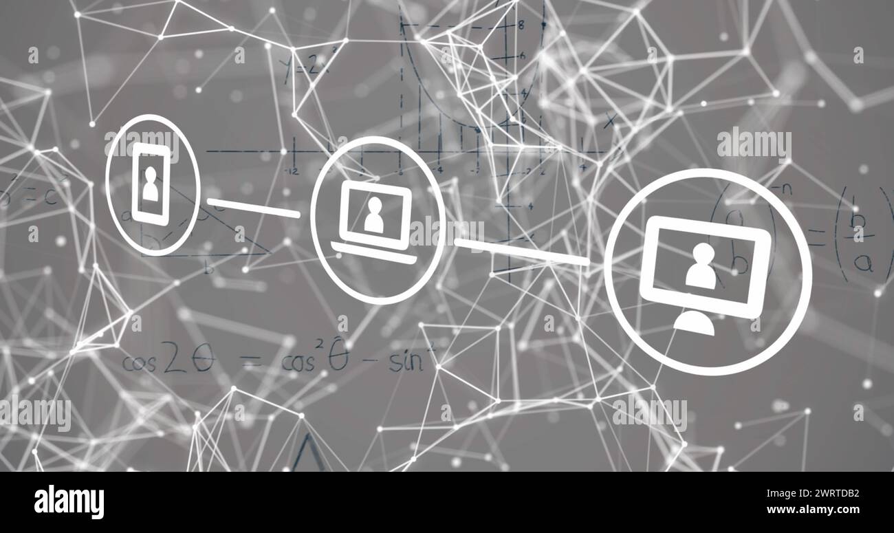 Image of connections with icons and math formulas on beige background ...