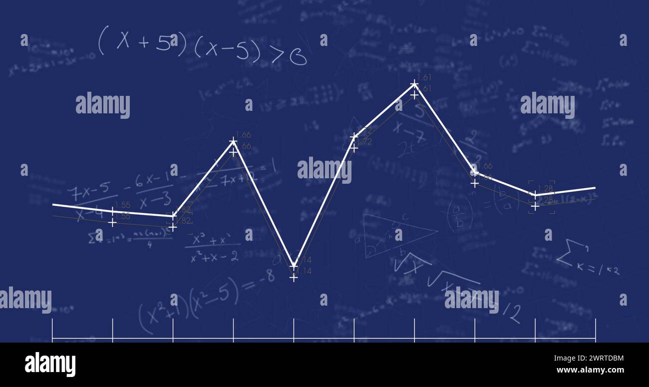 Image of graphs and math formulas on navy background Stock Photo - Alamy
