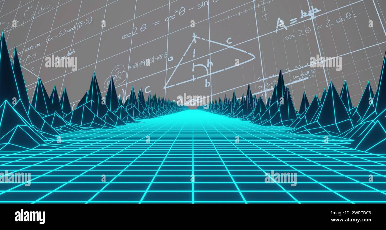 Image of digital landscape and math formulas on beige background Stock ...