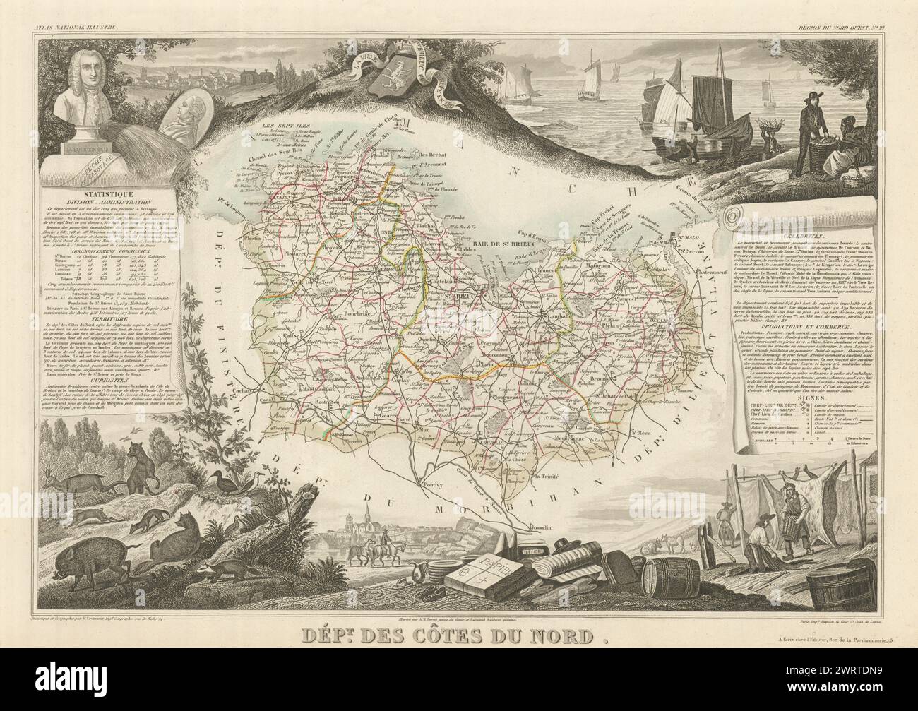 Département des CÔTES-DU-NORD. Côtes-d'Armor. Antique map/carte ...