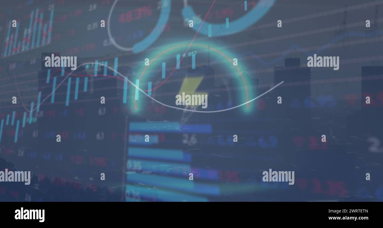 Image Of Thunder Icon In Circles And Multiple Graphs And Loading