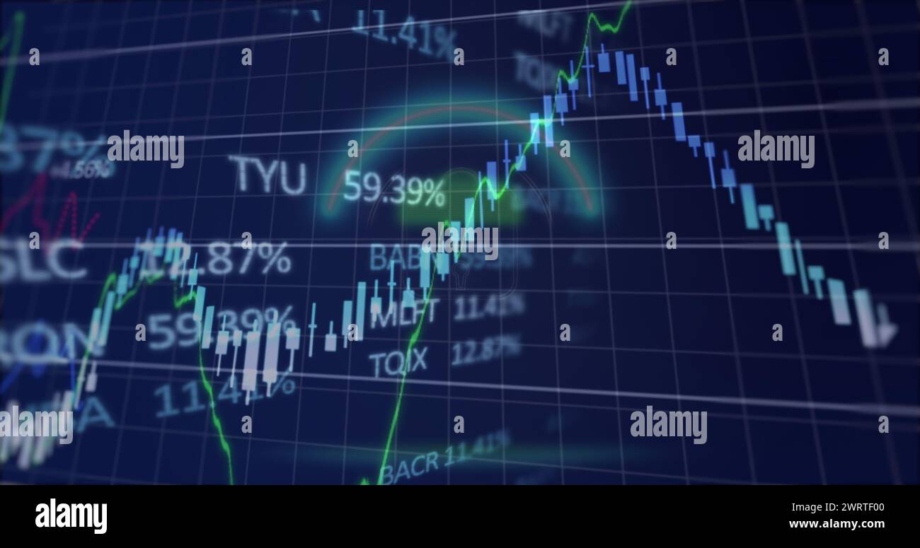 Image of padlock in circle over multiple graph with changing numbers and trading board Stock ...