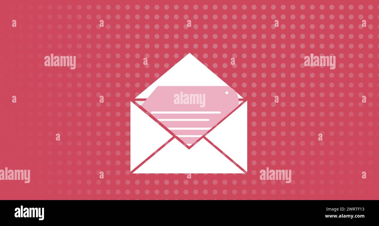 Image of white envelope email icon on rows of dots on red background ...