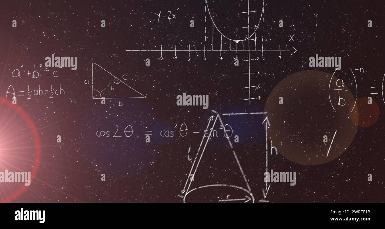 Image of mathematical equations appearing on moving on night sky with ...