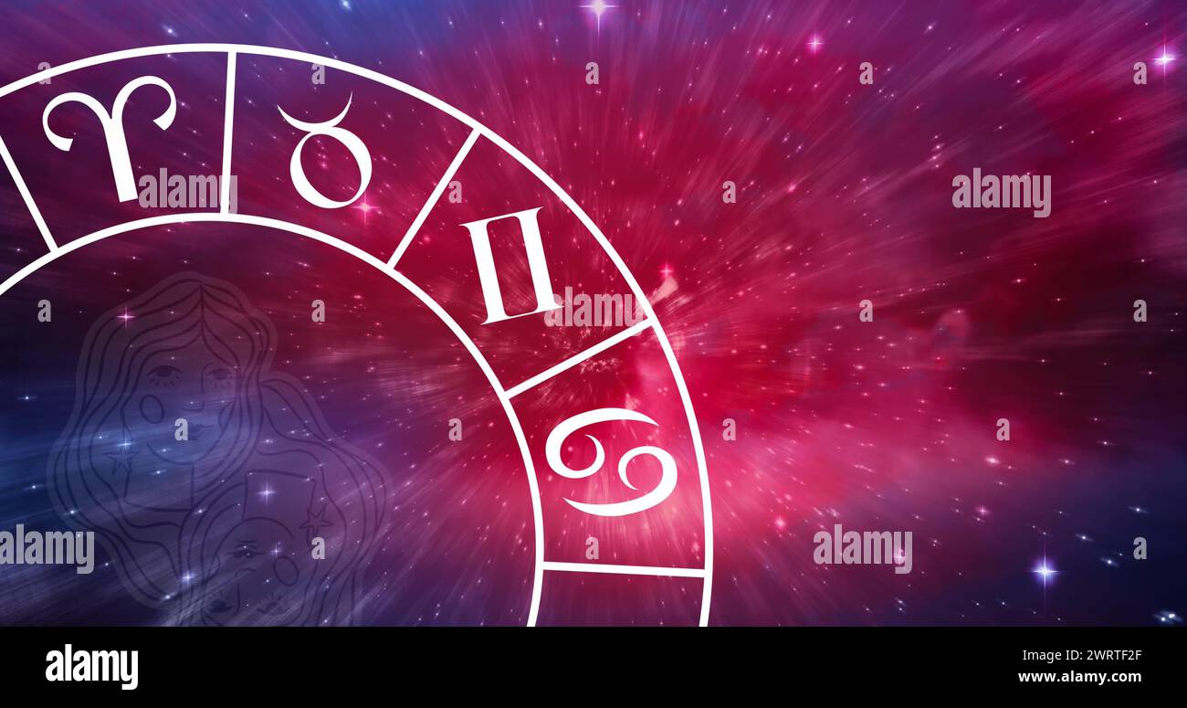 Image of gemini star sign symbol in spinning horoscope wheel over ...