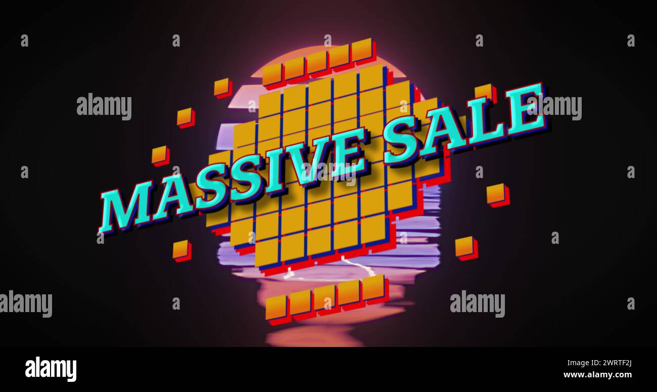 Massive sale text over abstract shapes against water reflection effect ...