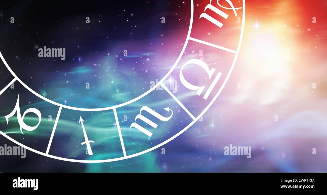 Image of aquarius star sign symbol in spinning horoscope wheel over ...