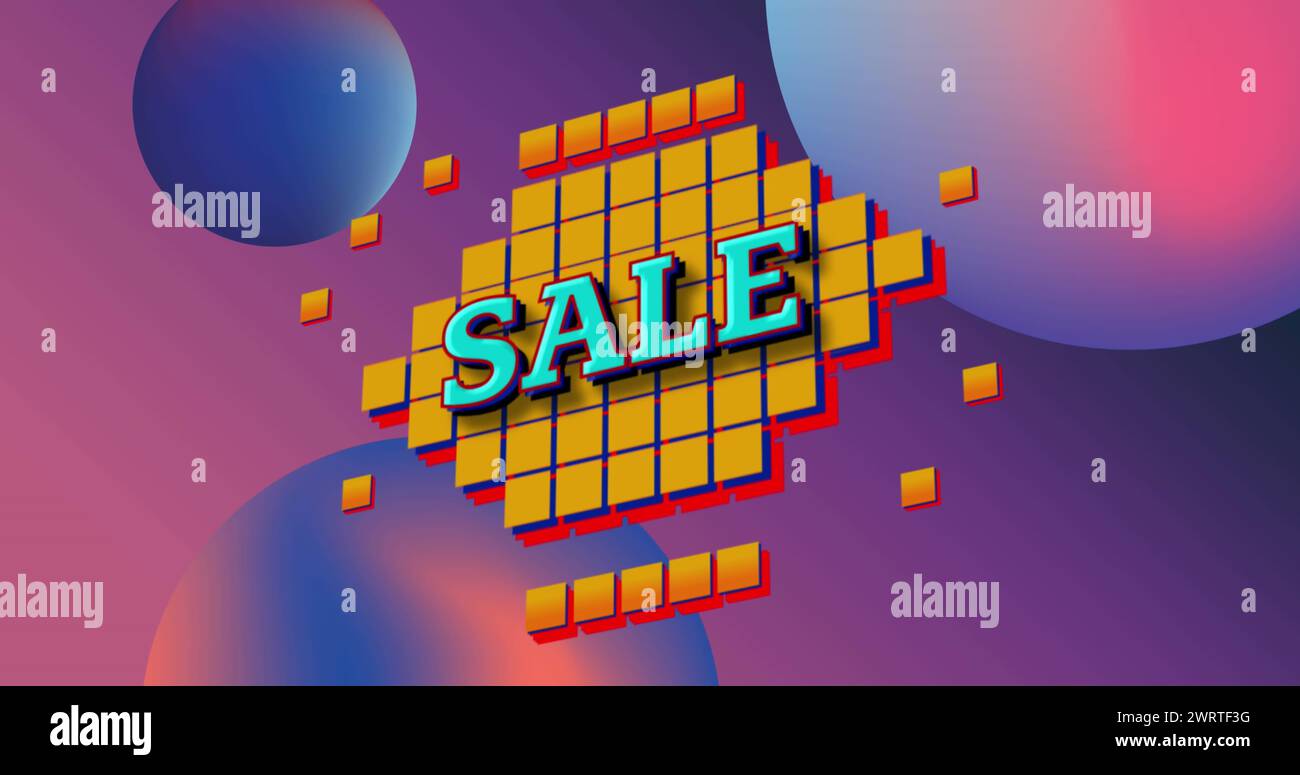 Image of sale text over squares and retro background Stock Photo - Alamy