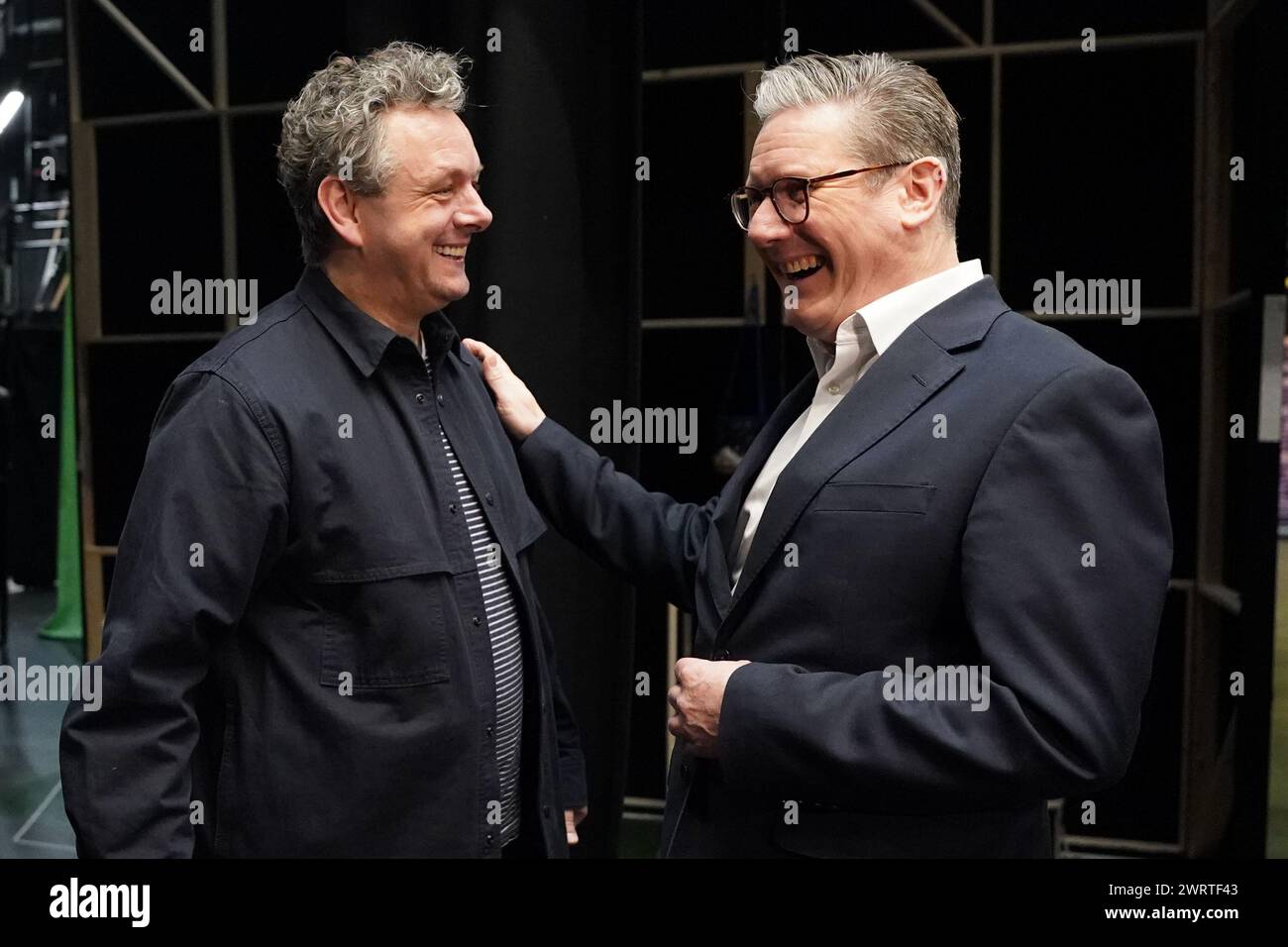 Labour leader Sir Keir Starmer (right) meets Michael Sheen, who plays ...