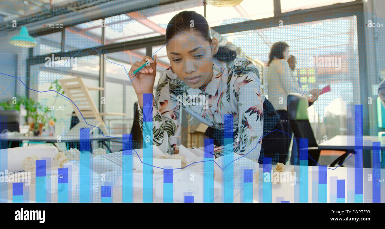 Image of statistical data processing over african american female ...