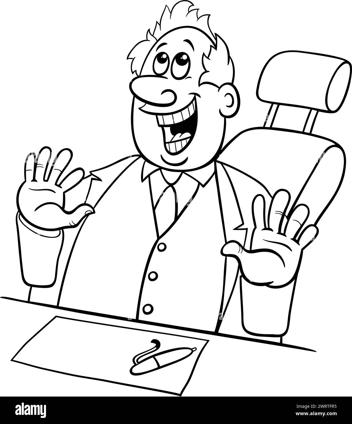 Cartoon illustration of happy boss or businessman behind the desk ...