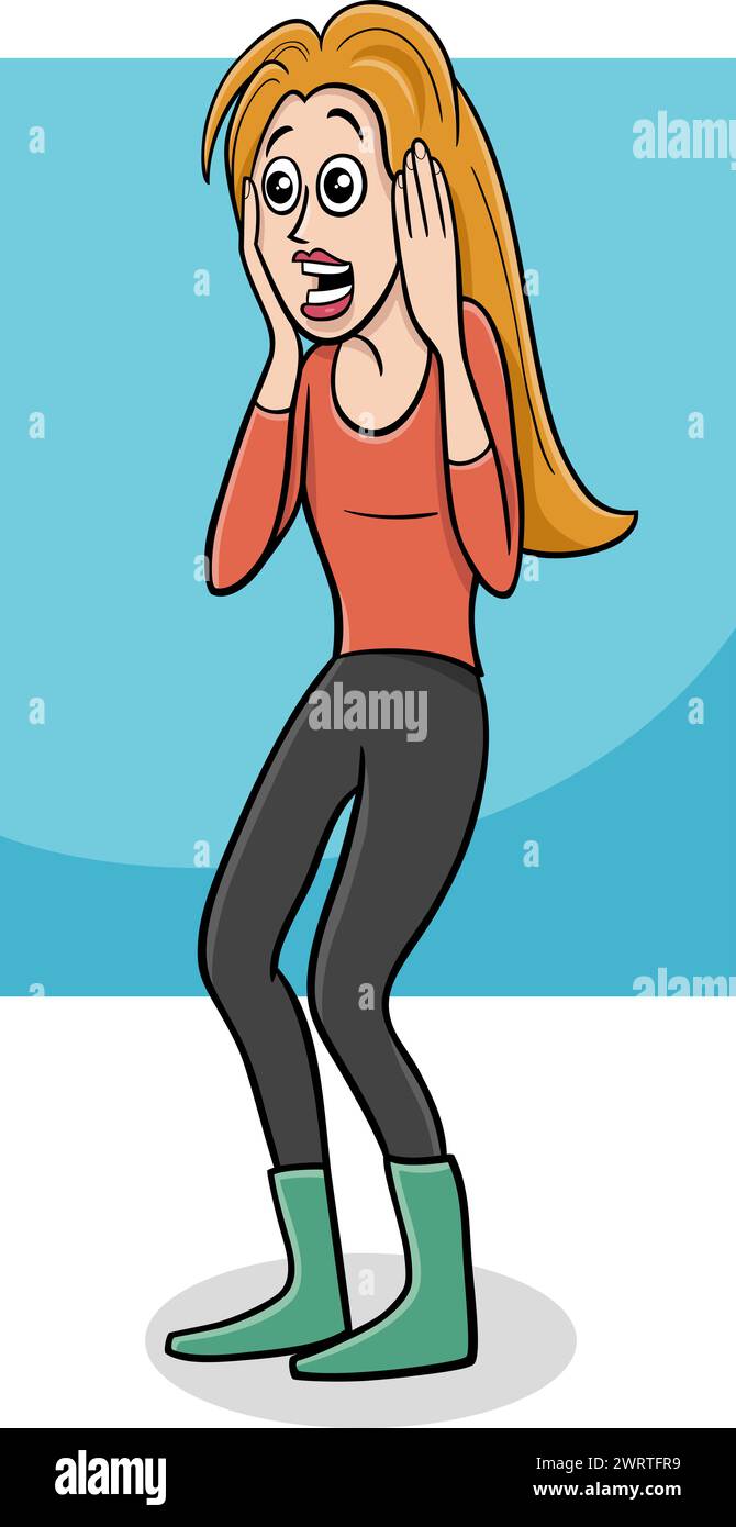 Cartoon illustration of surprised girl or young woman comic character ...