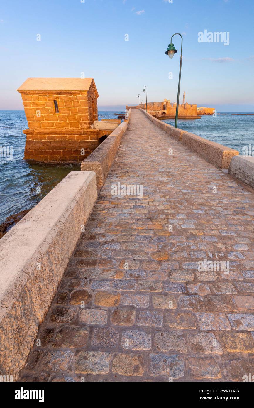 View of Fort Saint Sebastian and the bridge with lanterns leading to it ...