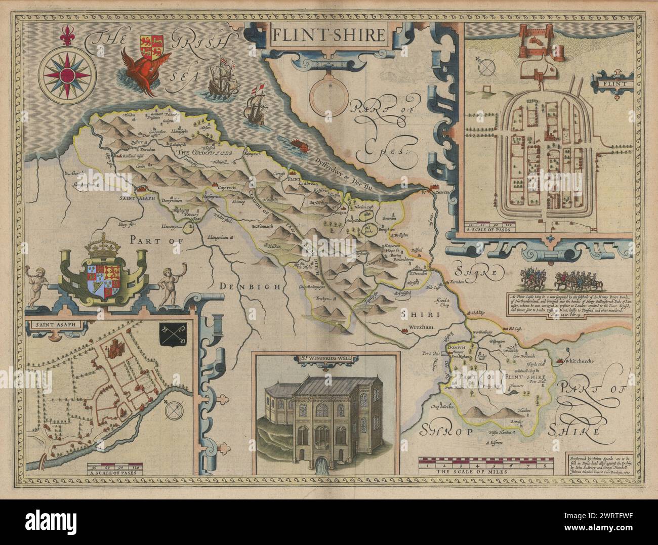 Flintshire county map by John Speed. Sudbury & George Humble edition ...