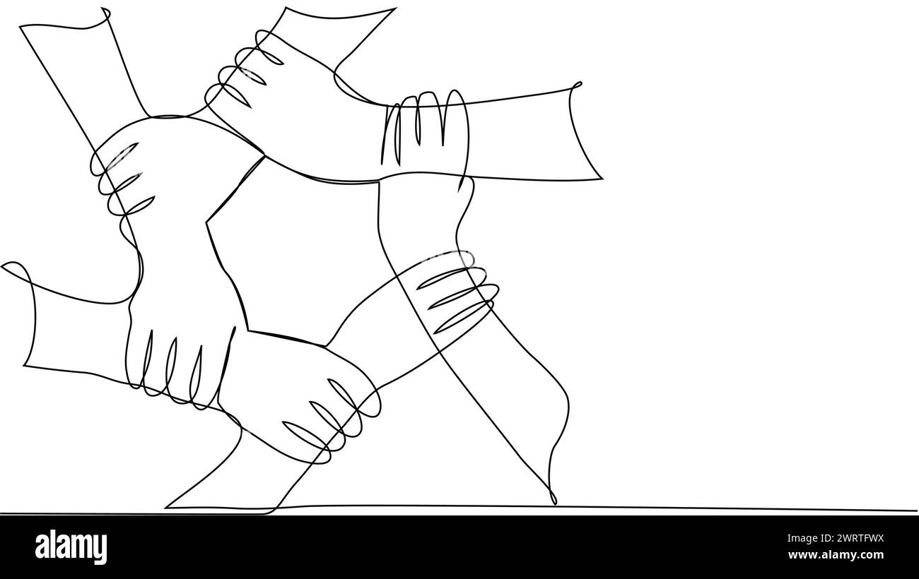 Continuous line of men giving high fives gesture hands to celebrate ...