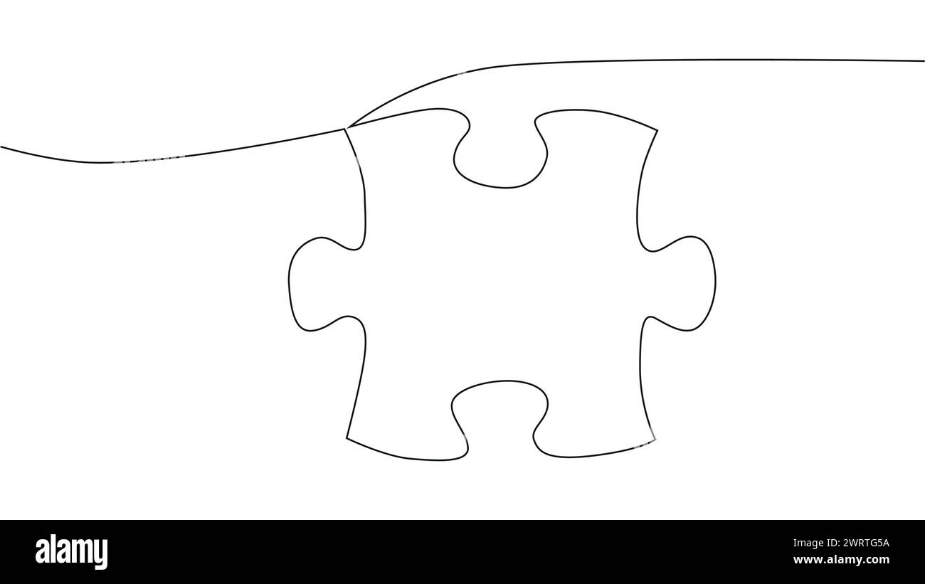 One Line Connecting Puzzle Pieces In One Continuous Line Puzzle Element Stock Vector Image