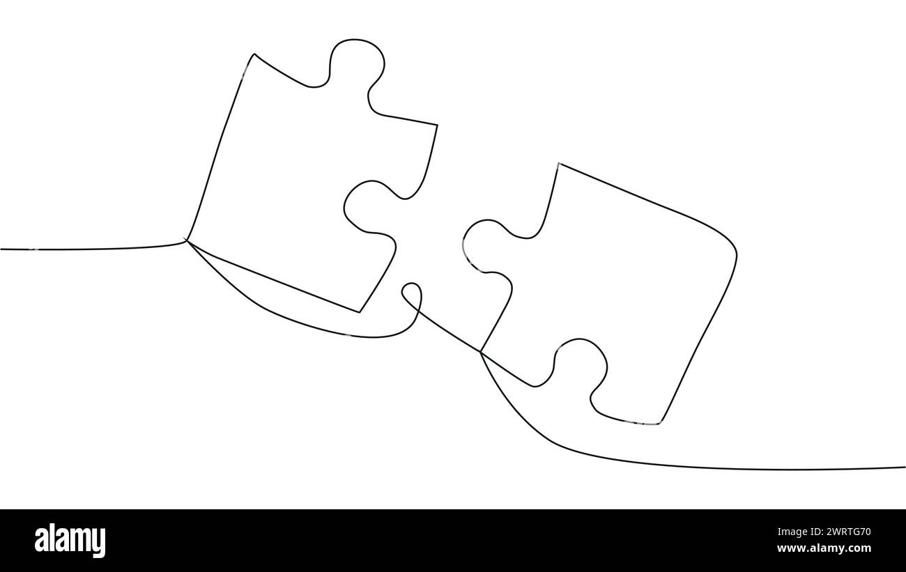 One Line Connecting Puzzle Pieces In One Continuous Line Puzzle Element Stock Vector Image