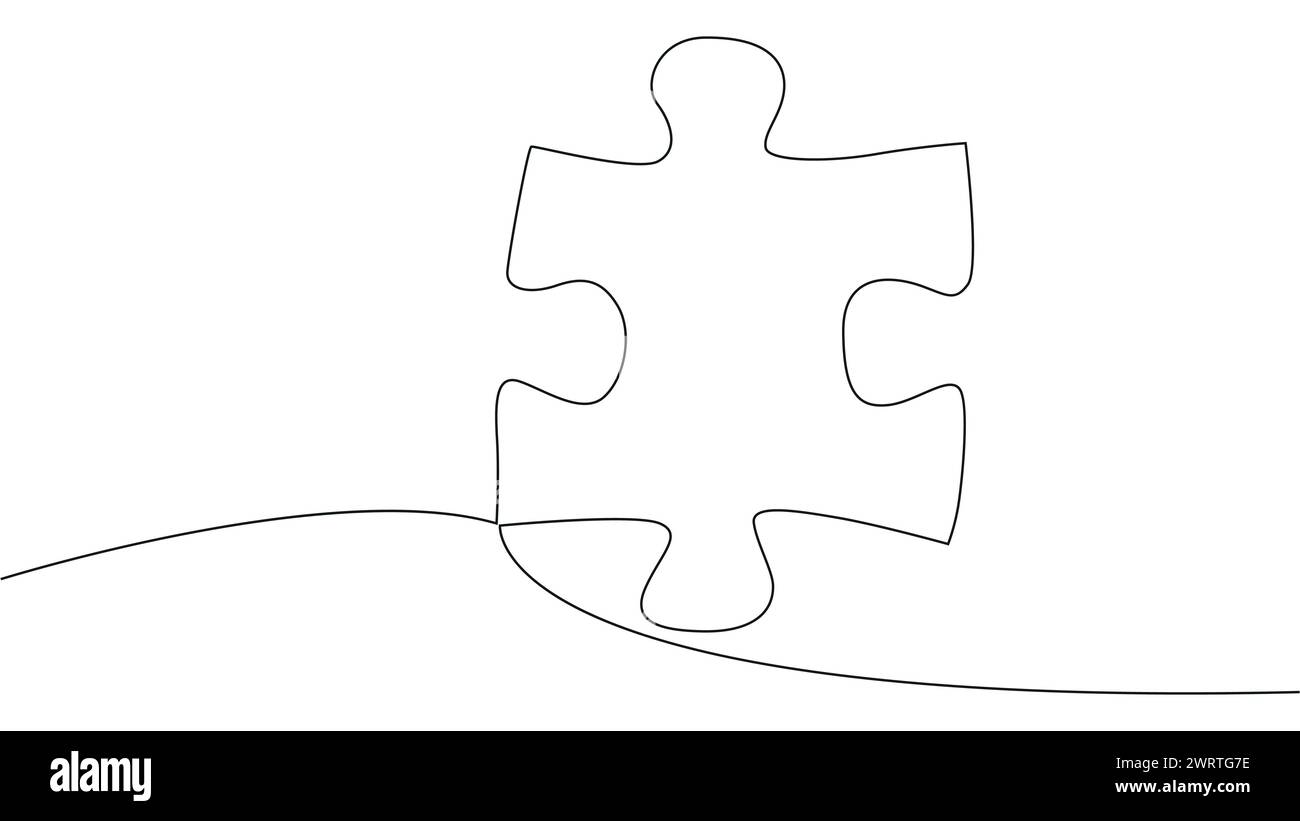 One line connecting puzzle pieces in one continuous line. Puzzle ...