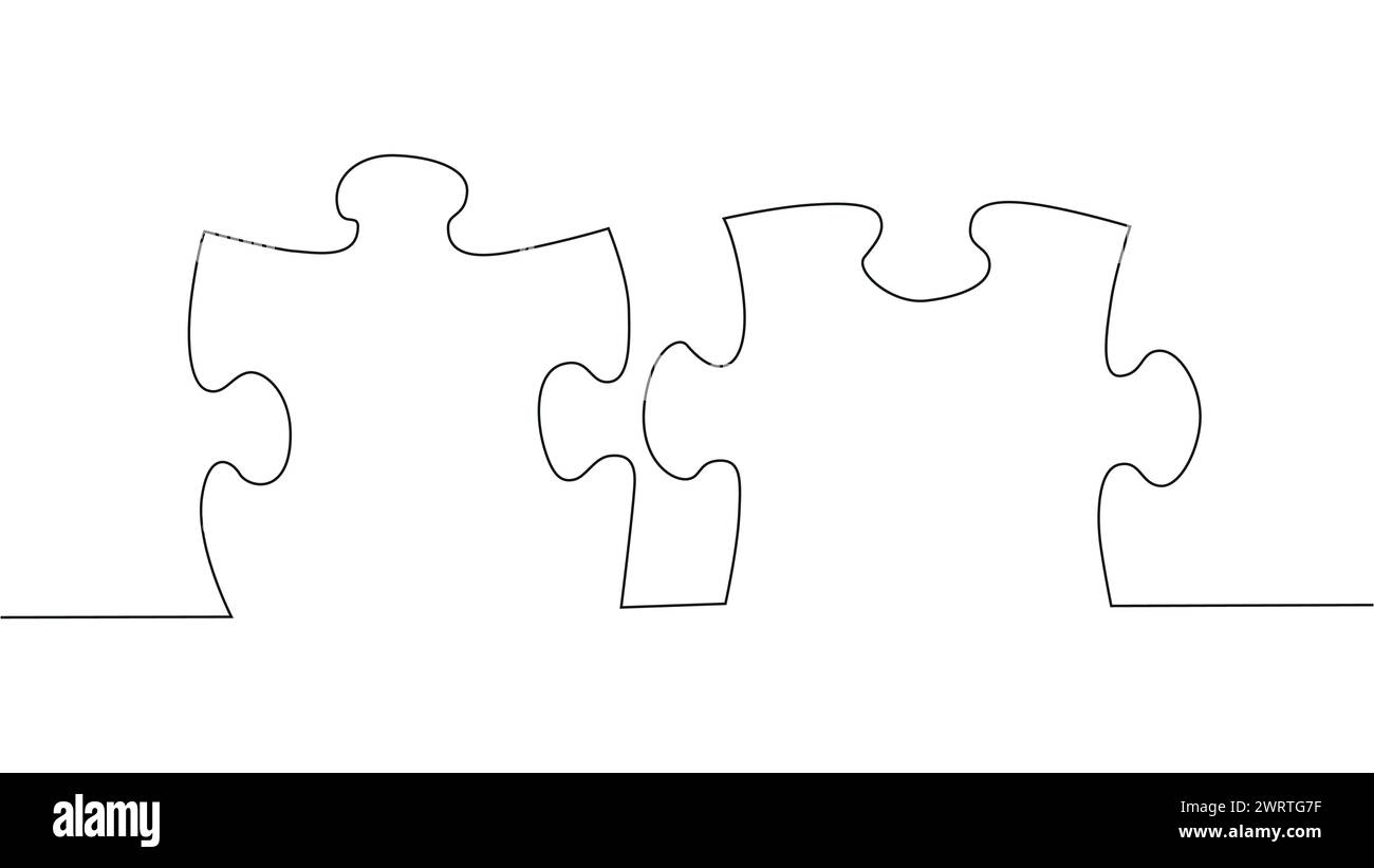 One line connecting puzzle pieces in one continuous line. Puzzle ...