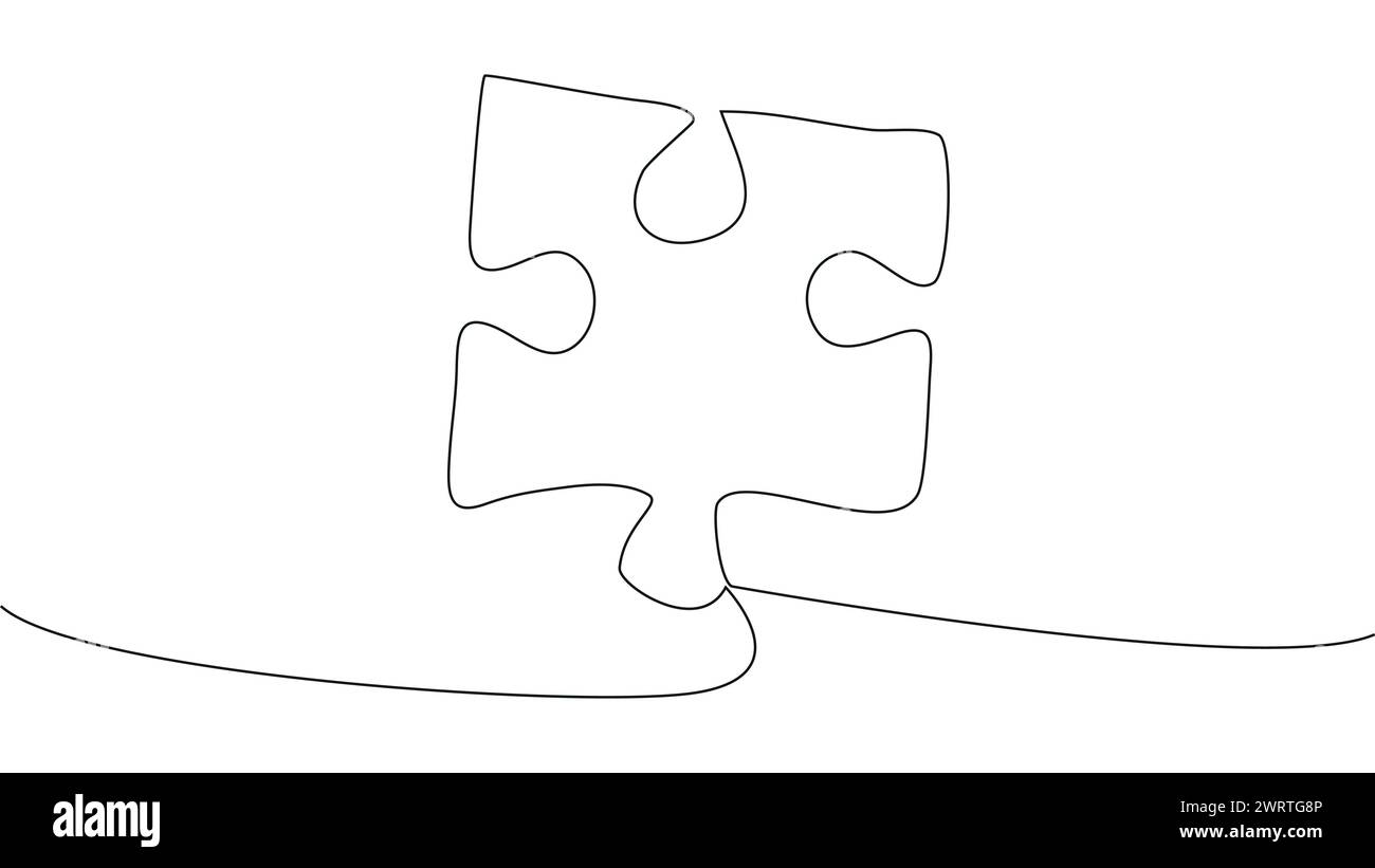 One Line Connecting Puzzle Pieces In One Continuous Line Puzzle Element Stock Vector Image