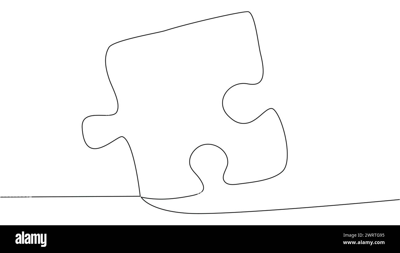 One line connecting puzzle pieces in one continuous line. Puzzle ...
