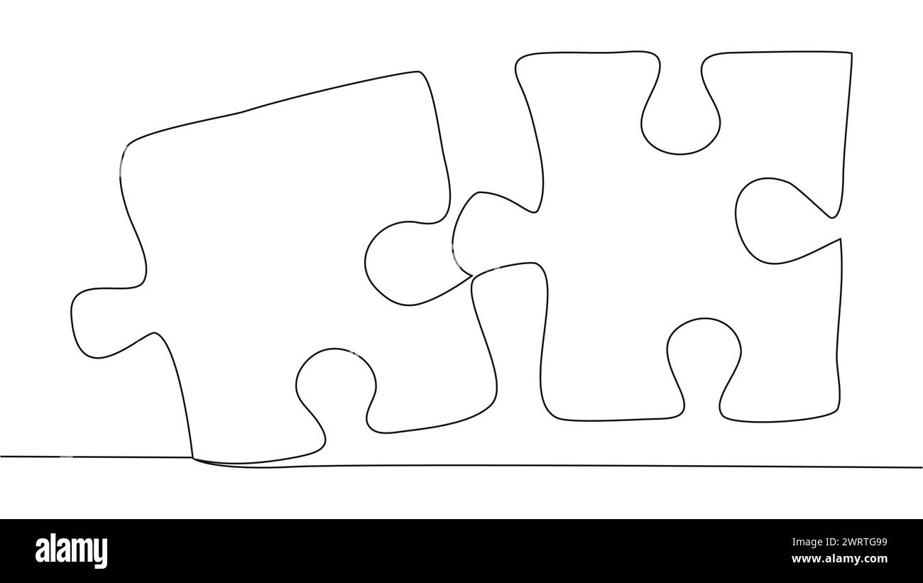 One line connecting puzzle pieces in one continuous line. Puzzle ...