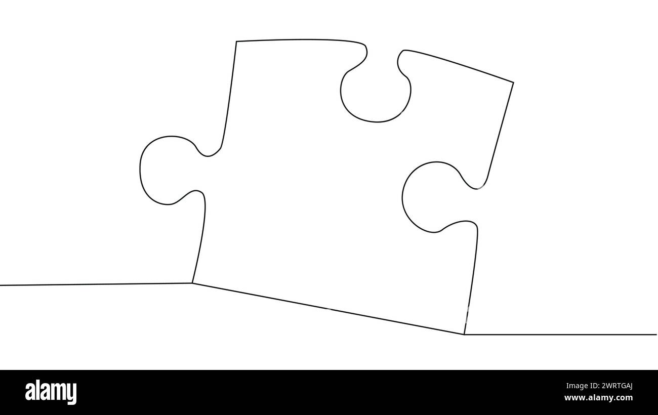 One line connecting puzzle pieces in one continuous line. Puzzle ...