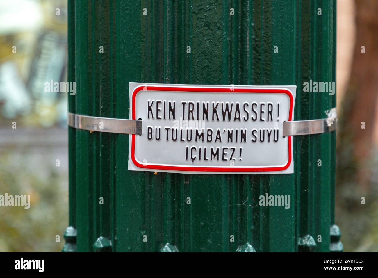 Non drinkable water sign plate in German and Turkish languages on an ...