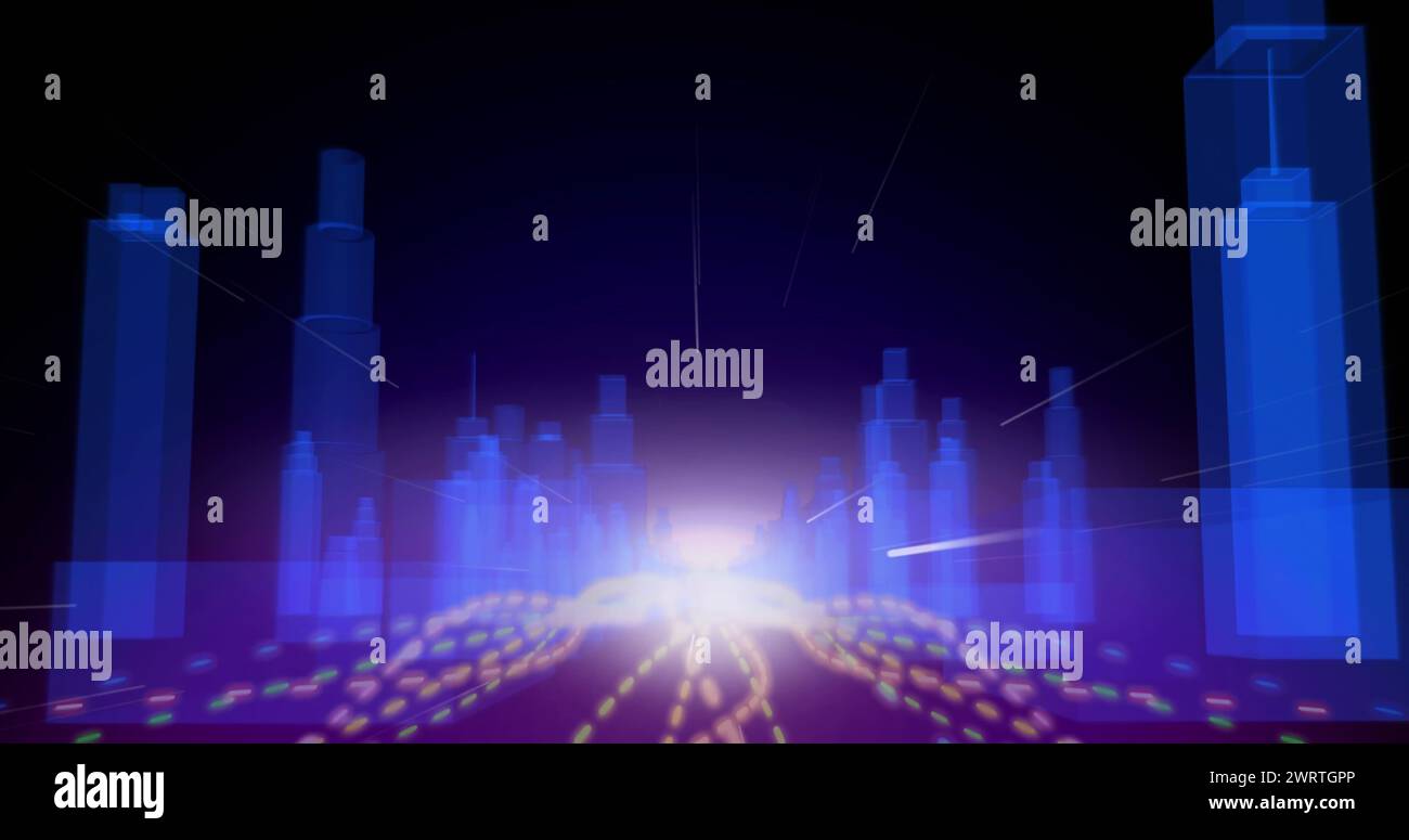 Image of 3d architectural drawing of buildings in a city with moving ...