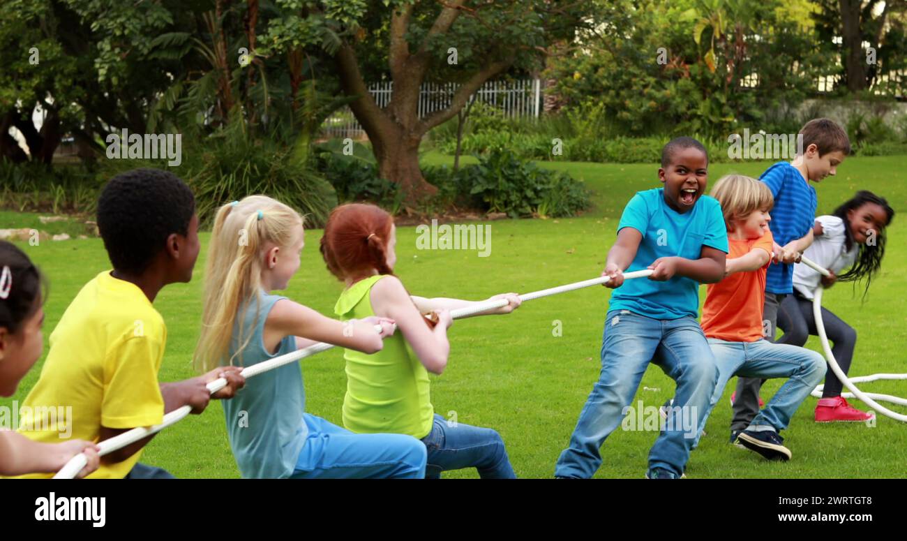 Image of back to school text over children playing Stock Photo - Alamy