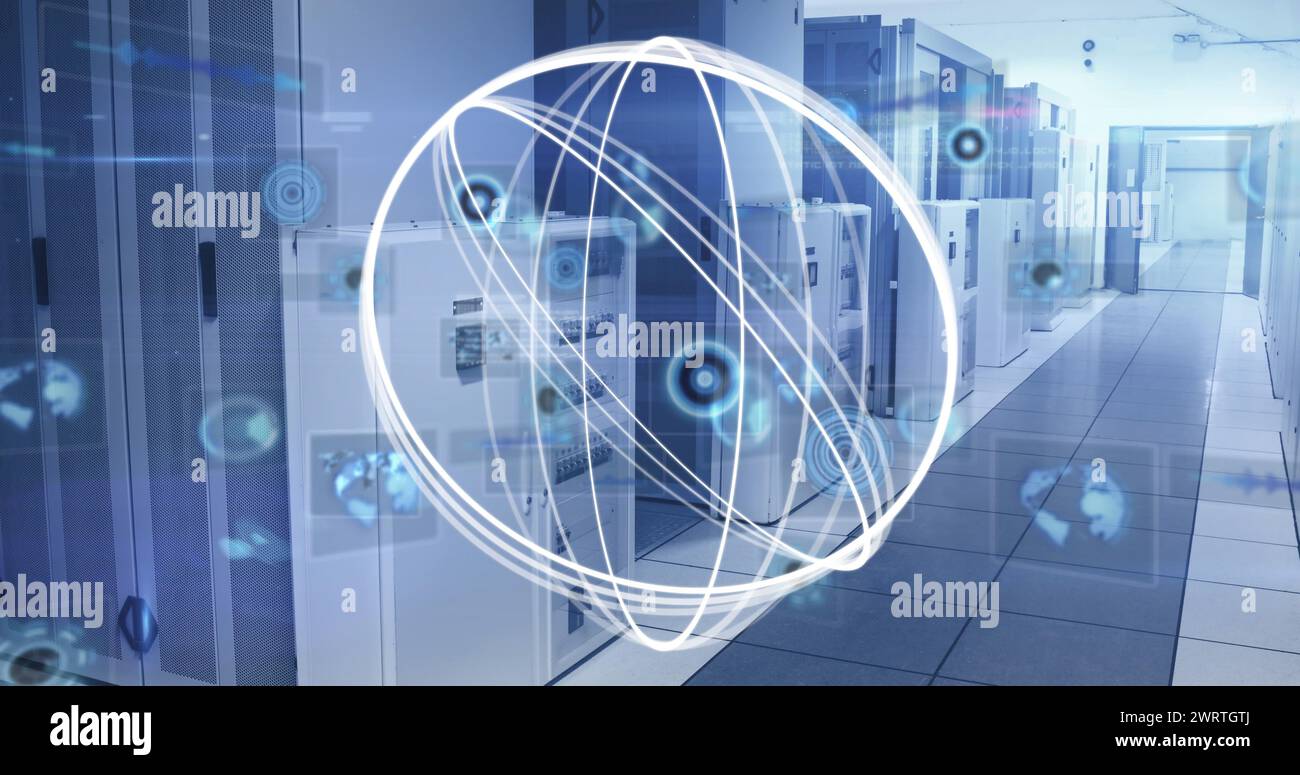 Image of scope scanning and scope scanning over tech room with computer server room Stock Photo ...