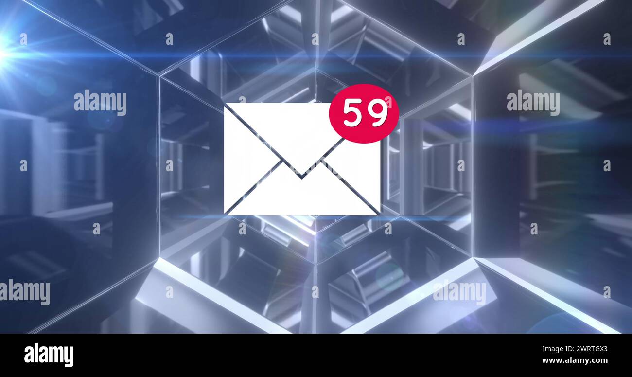 Image of digital interface with email message envelope icon with number ...