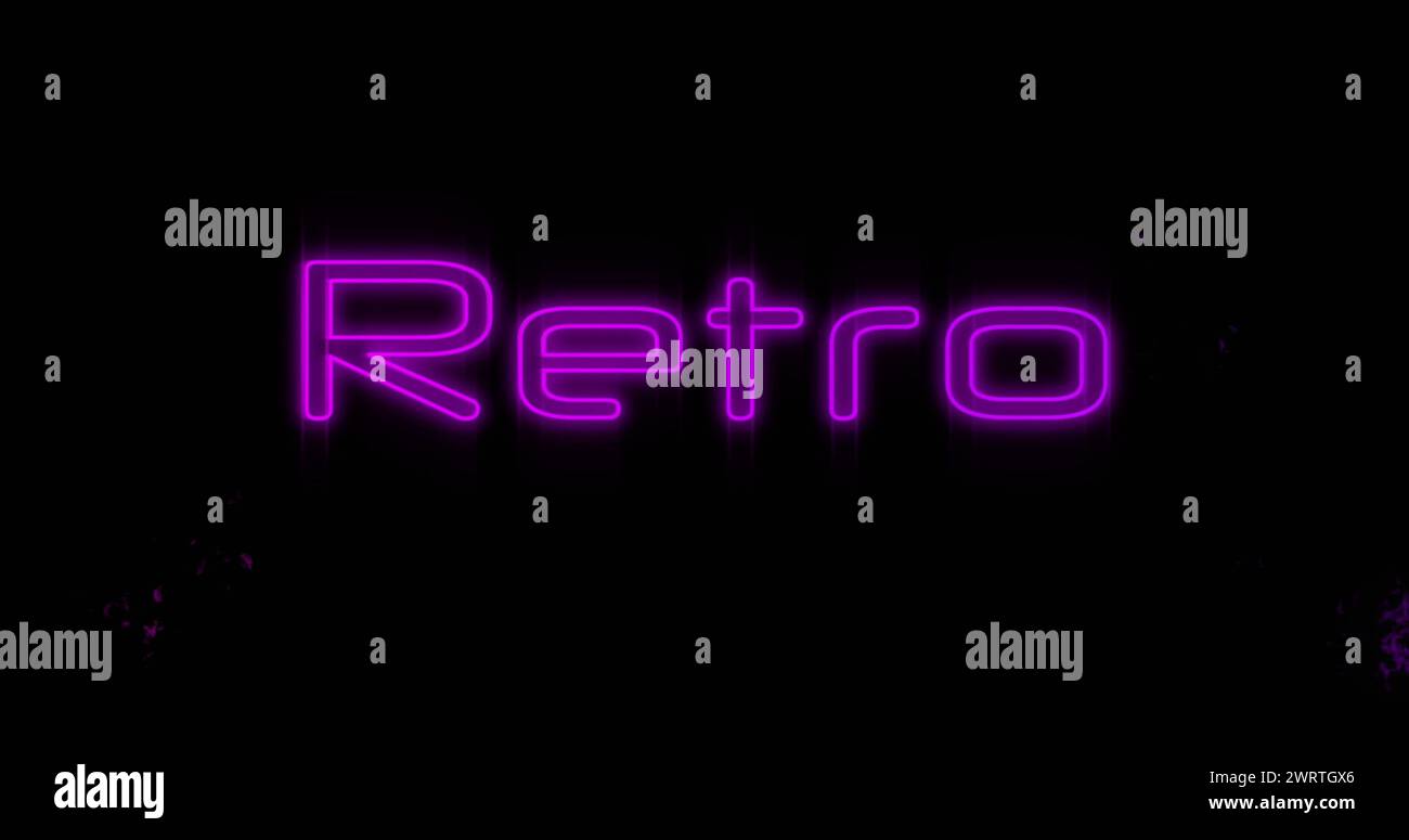 Image of purple letters of the Retro neon sign with two purple ...