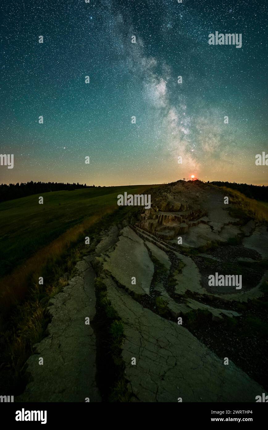 Wasserkuppe, Abtsrodaer Kuppe at night with Milky Way, Gersfeld, Rhoen ...