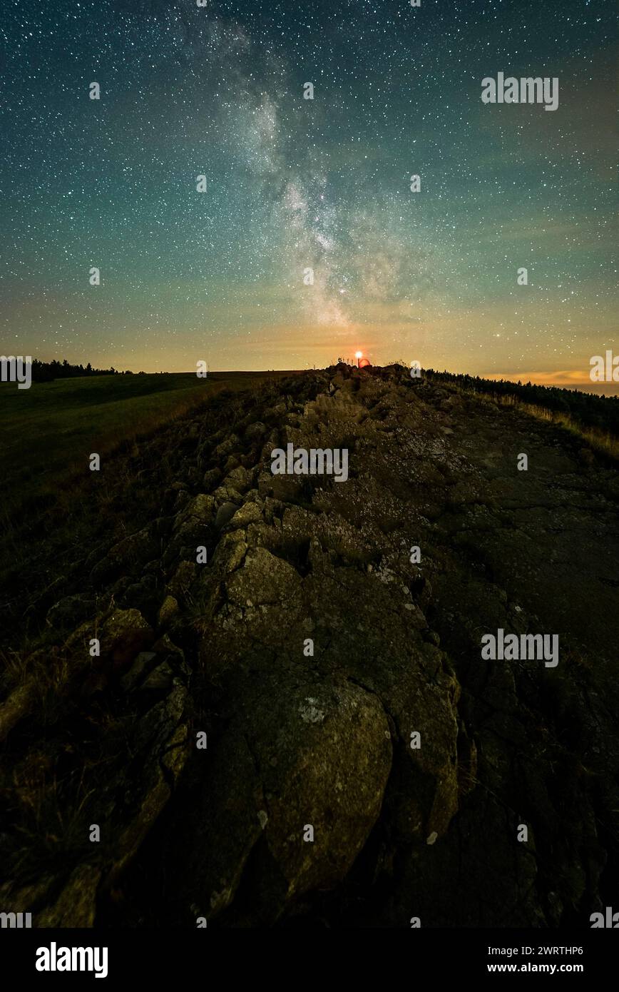 Wasserkuppe, Abtsrodaer Kuppe at night with Milky Way, Gersfeld, Rhoen ...