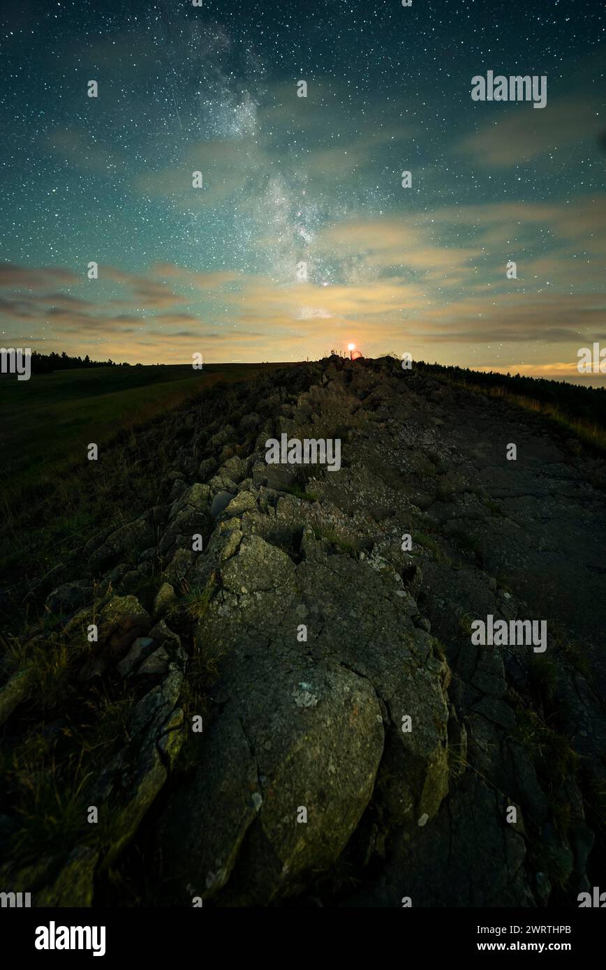 Wasserkuppe, Abtsrodaer Kuppe at night with Milky Way, Gersfeld, Rhoen ...